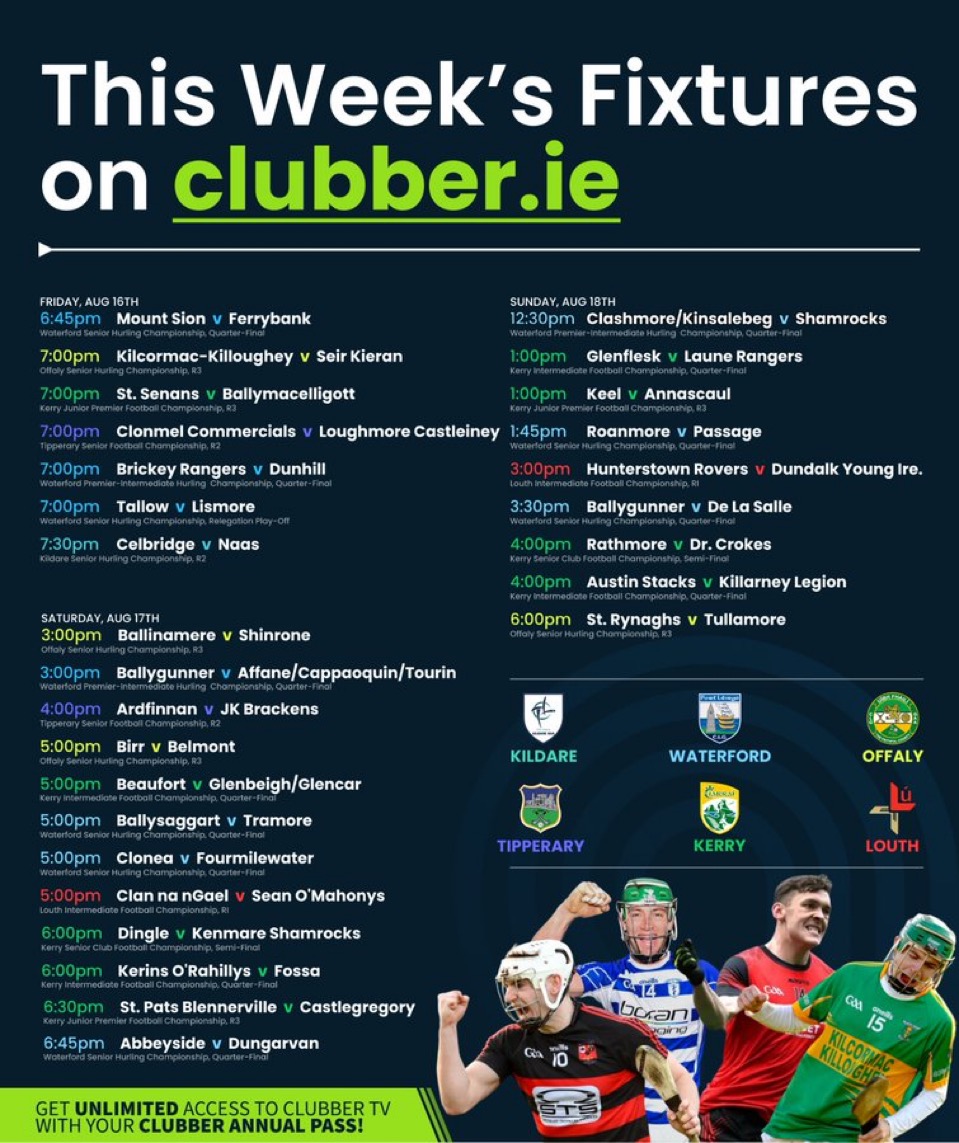 List of live GAA on Clubber, TG4, SKY Sports , GAAGO & RTE